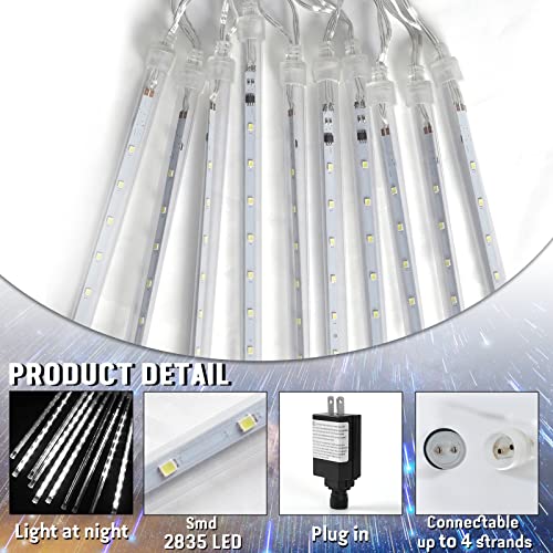 Rivokeer 240 LED Meteor Shower Rain Lights 10 Tube 12INCH/30CM Icicle Falling Rain Drop Christmas Light, Waterproof Cascading Lights for Holiday Party Wedding Christmas Tree Decoration, White