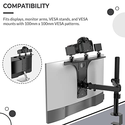 HumanCentric DSLR Monitor Mount β Monitor Shelf for Desk Camera Mount, Light Webcam and Microphone Camera Shelf for Monitor VESA Arm, Replace Clamp Tripods for Camera Desk Mount, Large