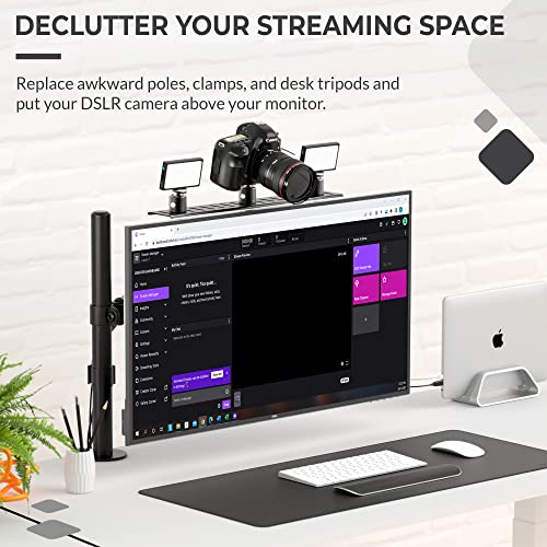 HumanCentric DSLR Monitor Mount β Monitor Shelf for Desk Camera Mount, Light Webcam and Microphone Camera Shelf for Monitor VESA Arm, Replace Clamp Tripods for Camera Desk Mount, Large