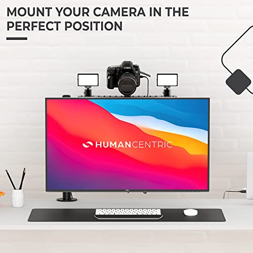 HumanCentric DSLR Monitor Mount β Monitor Shelf for Desk Camera Mount, Light Webcam and Microphone Camera Shelf for Monitor VESA Arm, Replace Clamp Tripods for Camera Desk Mount, Large