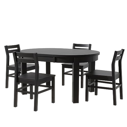 MengK Farmhouse 5-Piece Extendable Round Dining Table Set with Storage Drawers and 4 Dining Chairs,16" Removable Leaf, Espresso