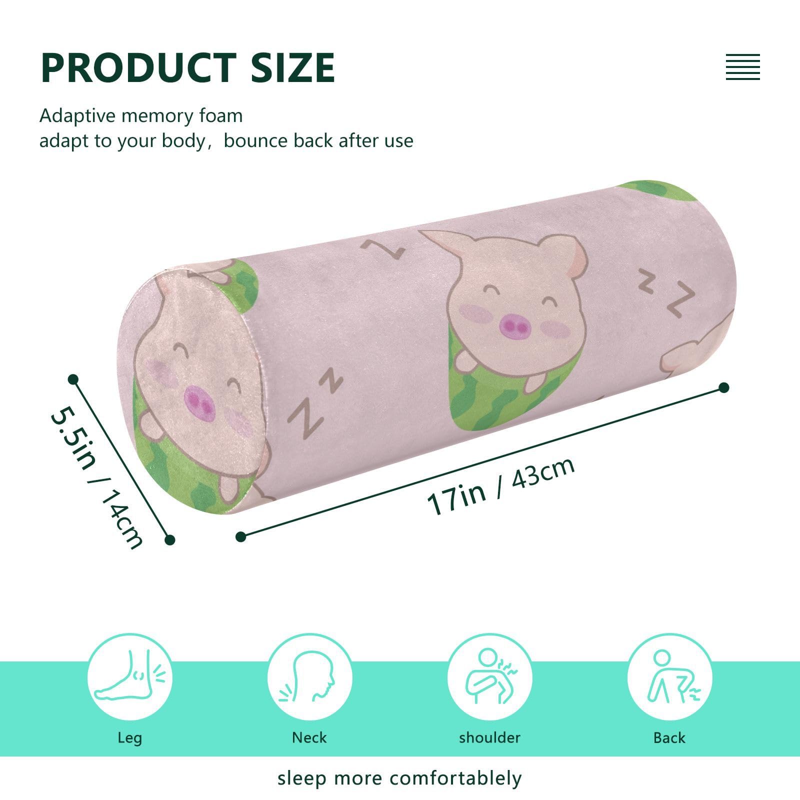 Sleeping Pig Neck Roll Pillow for Neck Relief with Removable Washable Cover - Memory Foam Round Cylinder Bolster, Ergonomically Designed for Head, Neck, Back, and Legs