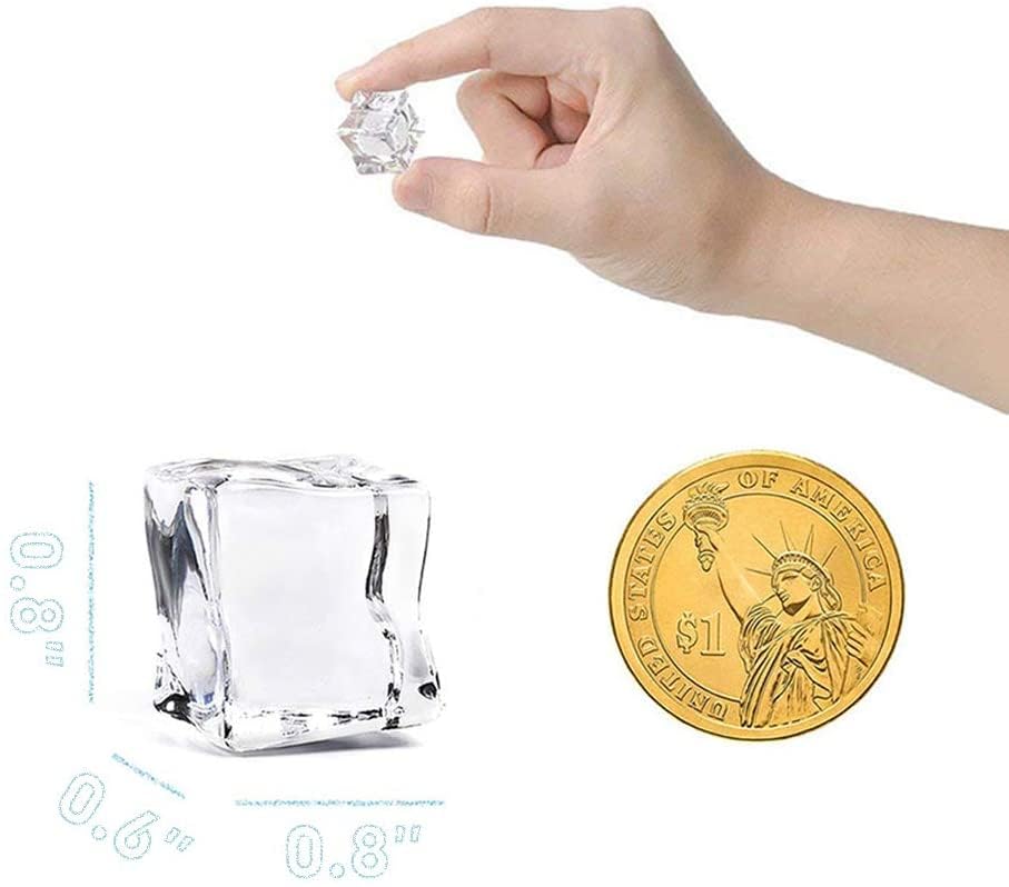 DomeStar Clear Fake Ice Cubes, 20 PCS 0.8" Plastic Ice Cubes Acrylic Clear Ice Rock Diamond Crystals Square Fake Ice Cubes Display for Home Decoration Wedding Centerpiece Vase Fillers