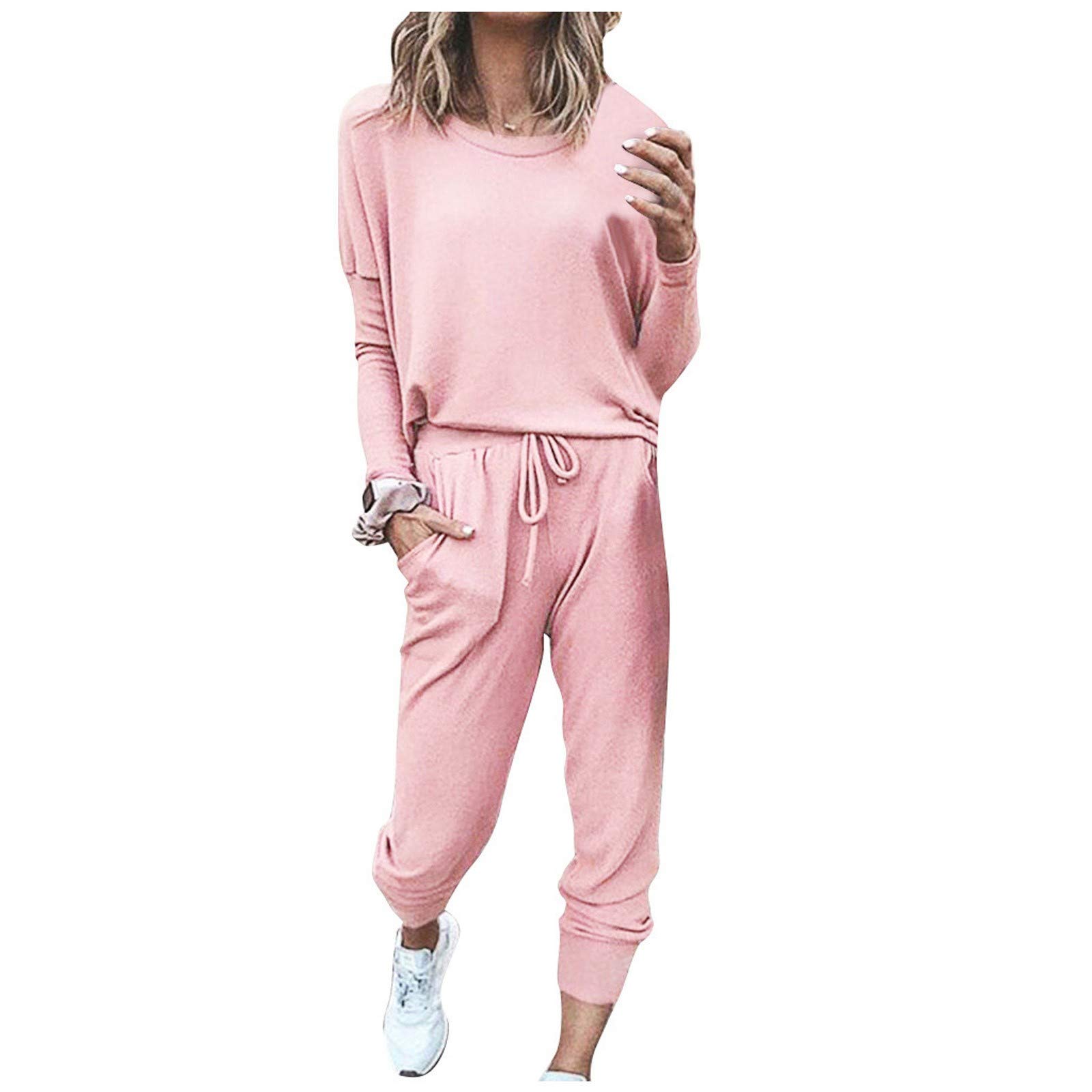 Sweatsuit Set For Women Plus Size Chunky Trending Workout Sets Female Loose Cotton Soft Clothes Pullover Outfit Sets For Women Going Out Night Tracksuit 01 Pink, XXXL
