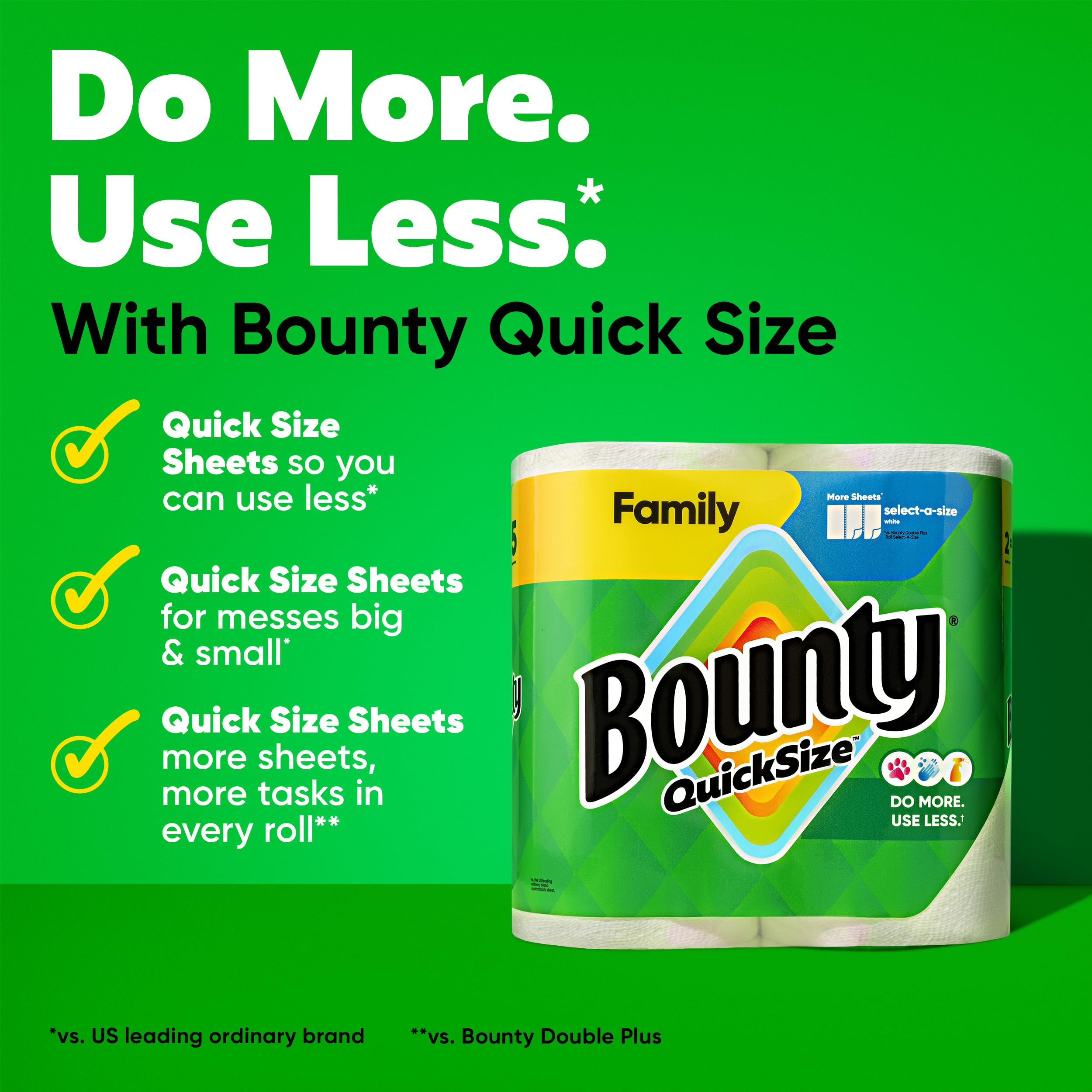 Bounty Quick Size Paper Towels, White, 8 Family Rolls = 20 Regular Rolls (Packaging May Vary)