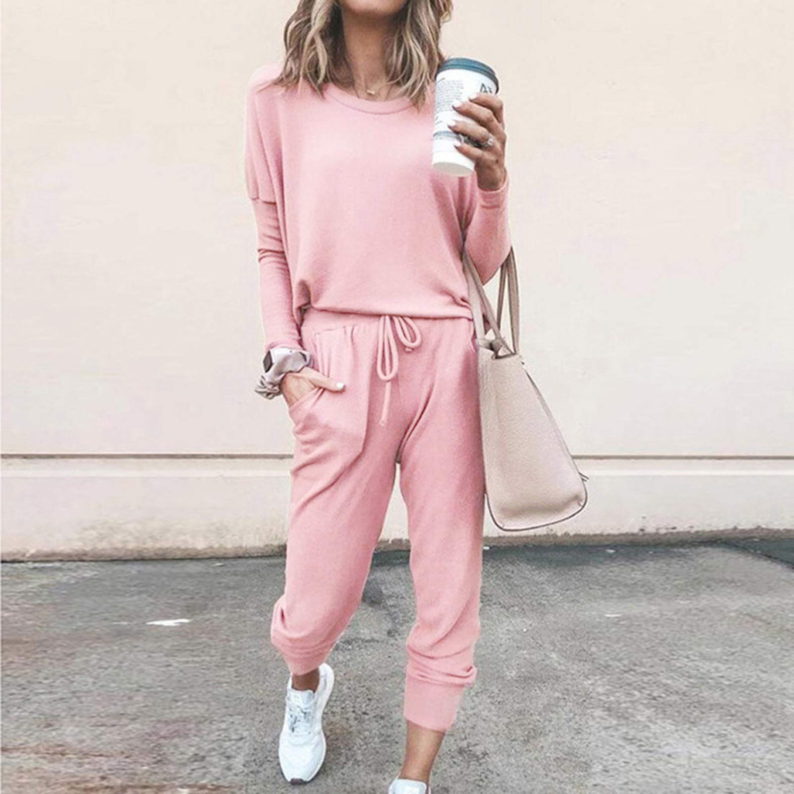Sweatsuit Set For Women Plus Size Chunky Trending Workout Sets Female Loose Cotton Soft Clothes Pullover Outfit Sets For Women Going Out Night Tracksuit 01 Pink, XXXL