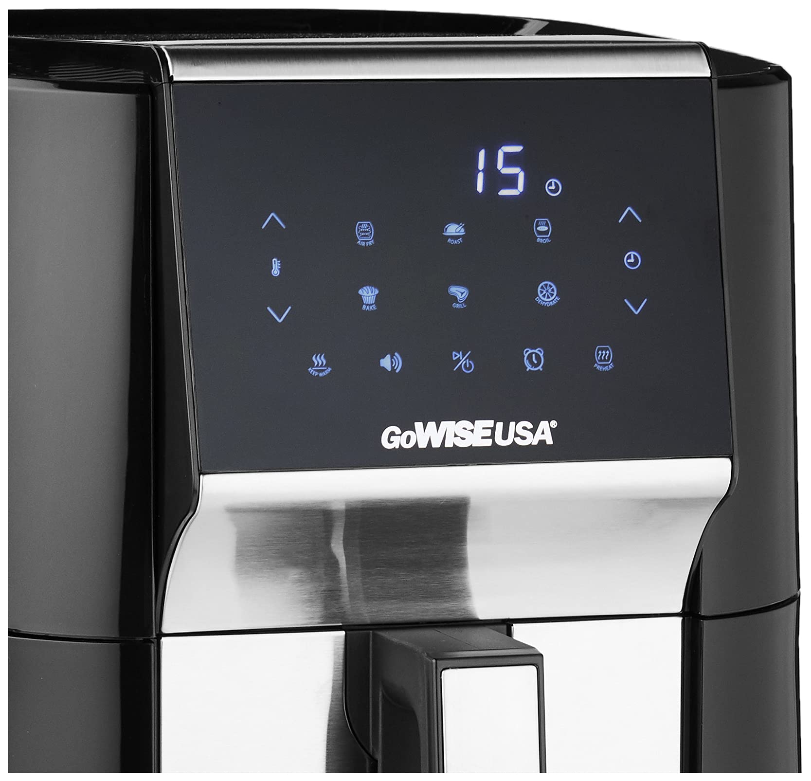 GoWISE USA 7-Quart Air Fryer & Dehydrator - with Ergonomic Touchscreen Display with Stackable Dehydrating Racks with Preheat & Broil Functions + 100 Recipes (Black/Stainless Steel)