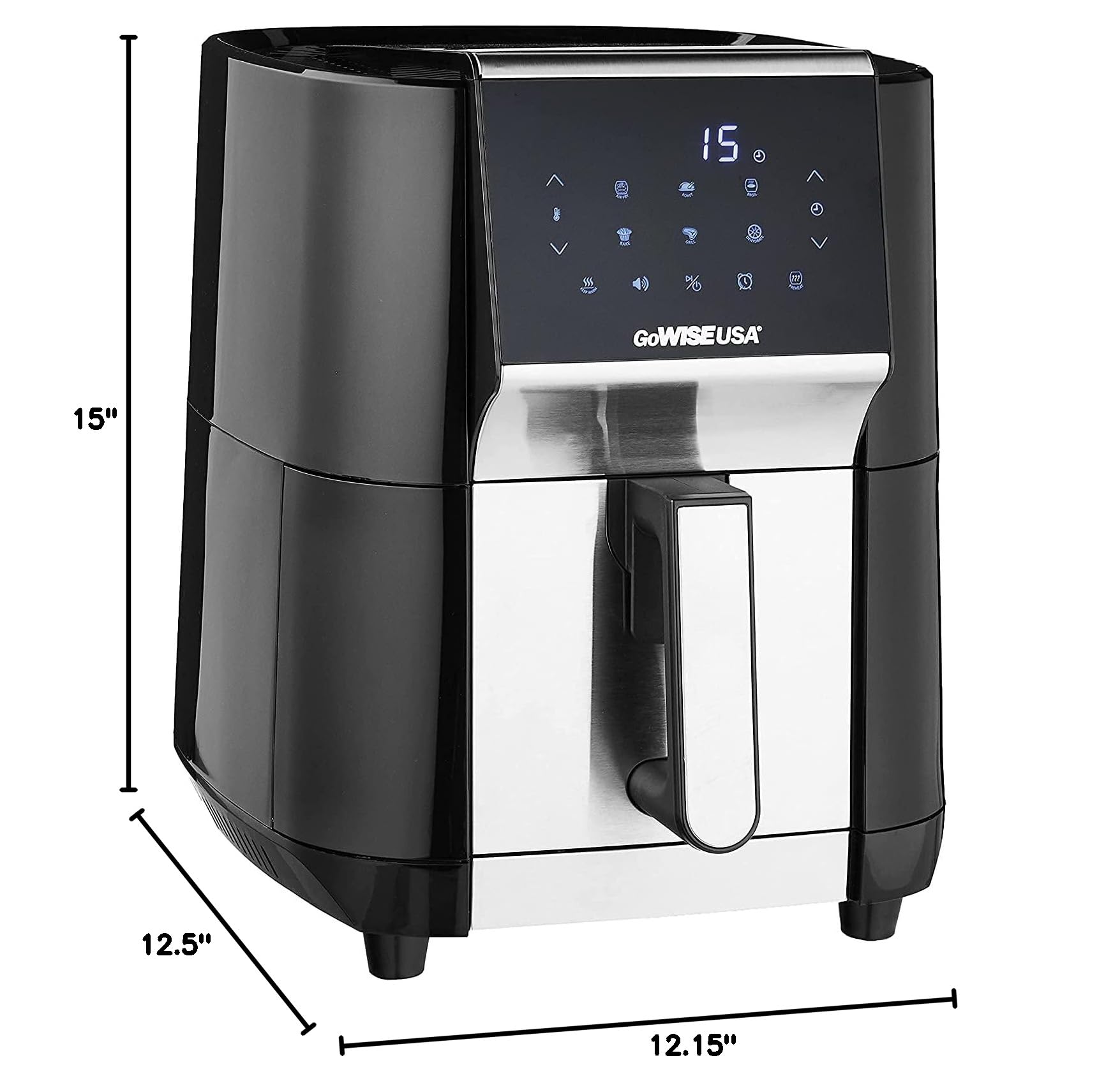GoWISE USA 7-Quart Air Fryer & Dehydrator - with Ergonomic Touchscreen Display with Stackable Dehydrating Racks with Preheat & Broil Functions + 100 Recipes (Black/Stainless Steel)