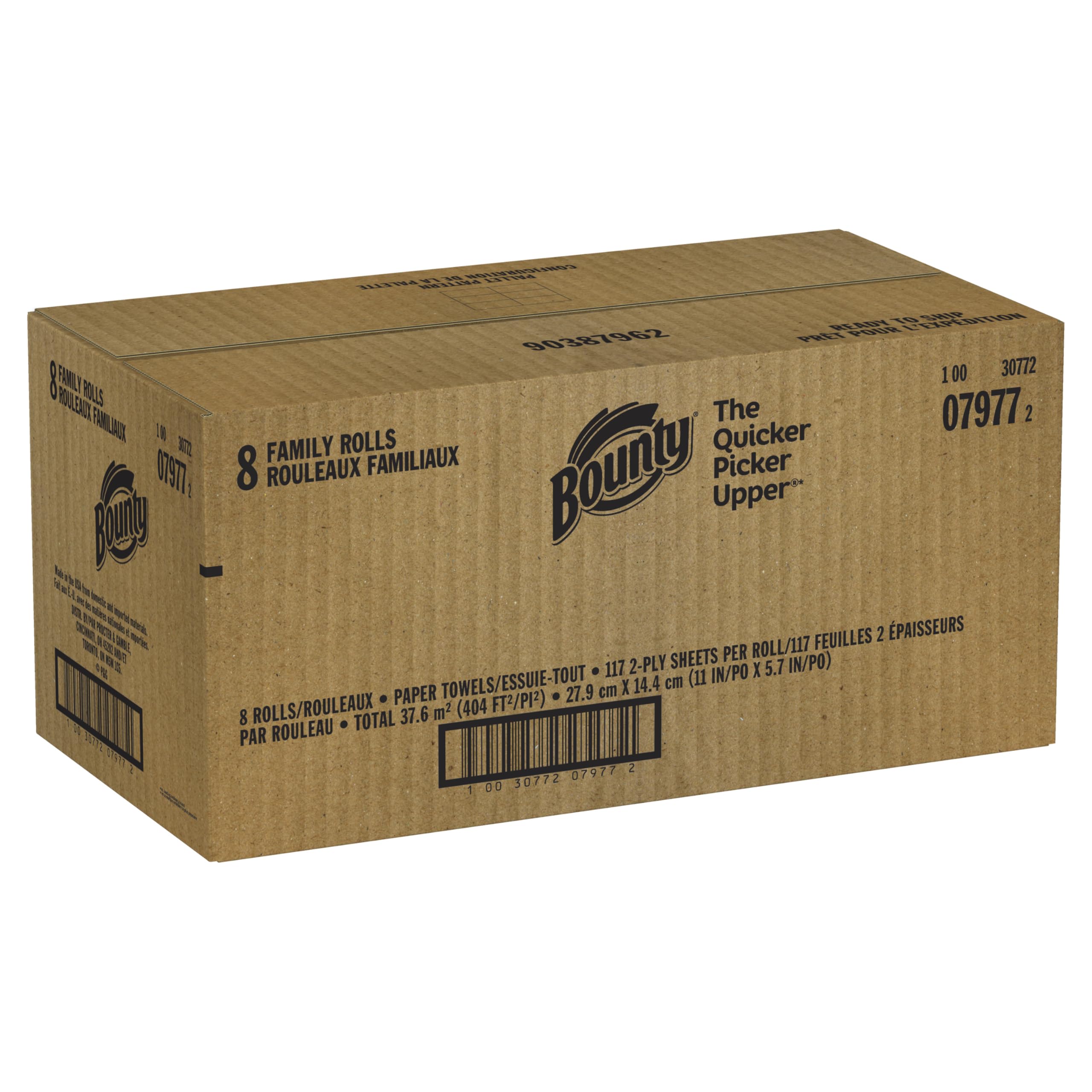Bounty Quick Size Paper Towels, White, 8 Family Rolls = 20 Regular Rolls (Packaging May Vary)