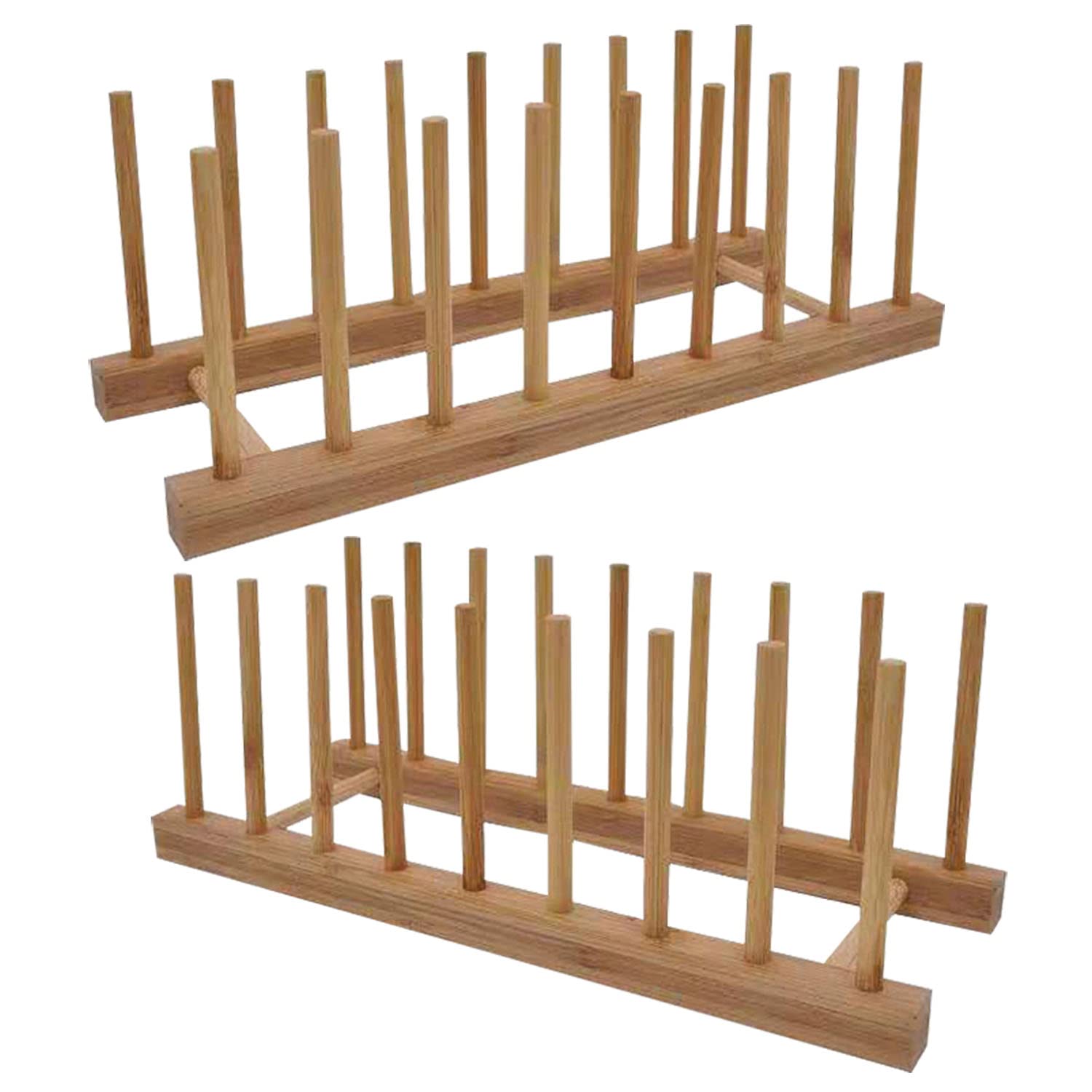 NONGSHAR 8-Slots Bamboo Wooden Plate Racks Dish Stand Holder Kitchen Storage Cabinet Organizer for Dish / Plate / Bowl / Cup / Pot Lid / Cutting Board (8 Slots-2 Pack, bamboo texture)