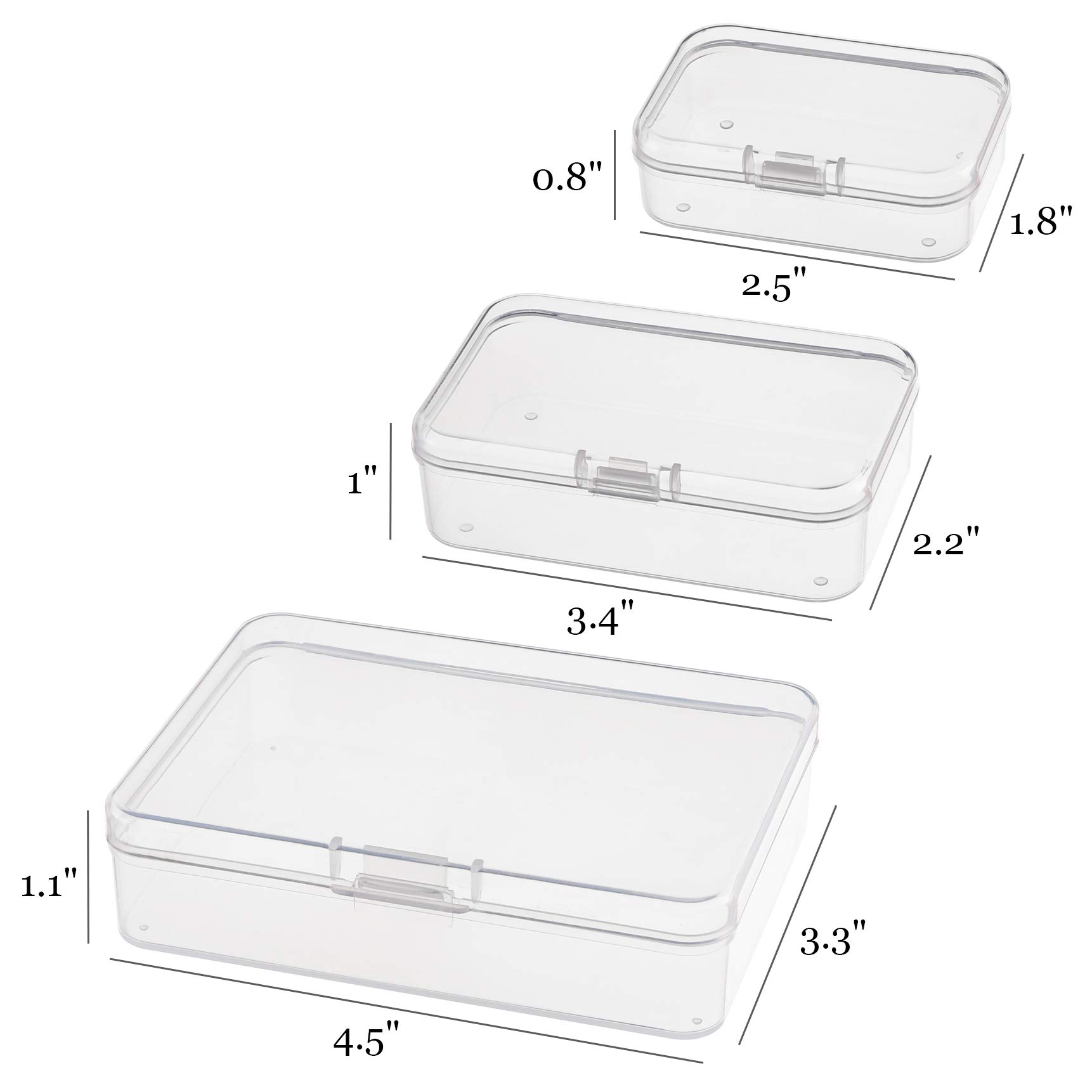 Kingrol 32 Pack Mini Clear Plastic Storage Containers with Lids, 3 Size Empty Hinged Boxes for Beads, Jewelry, Tools, Craft Supplies