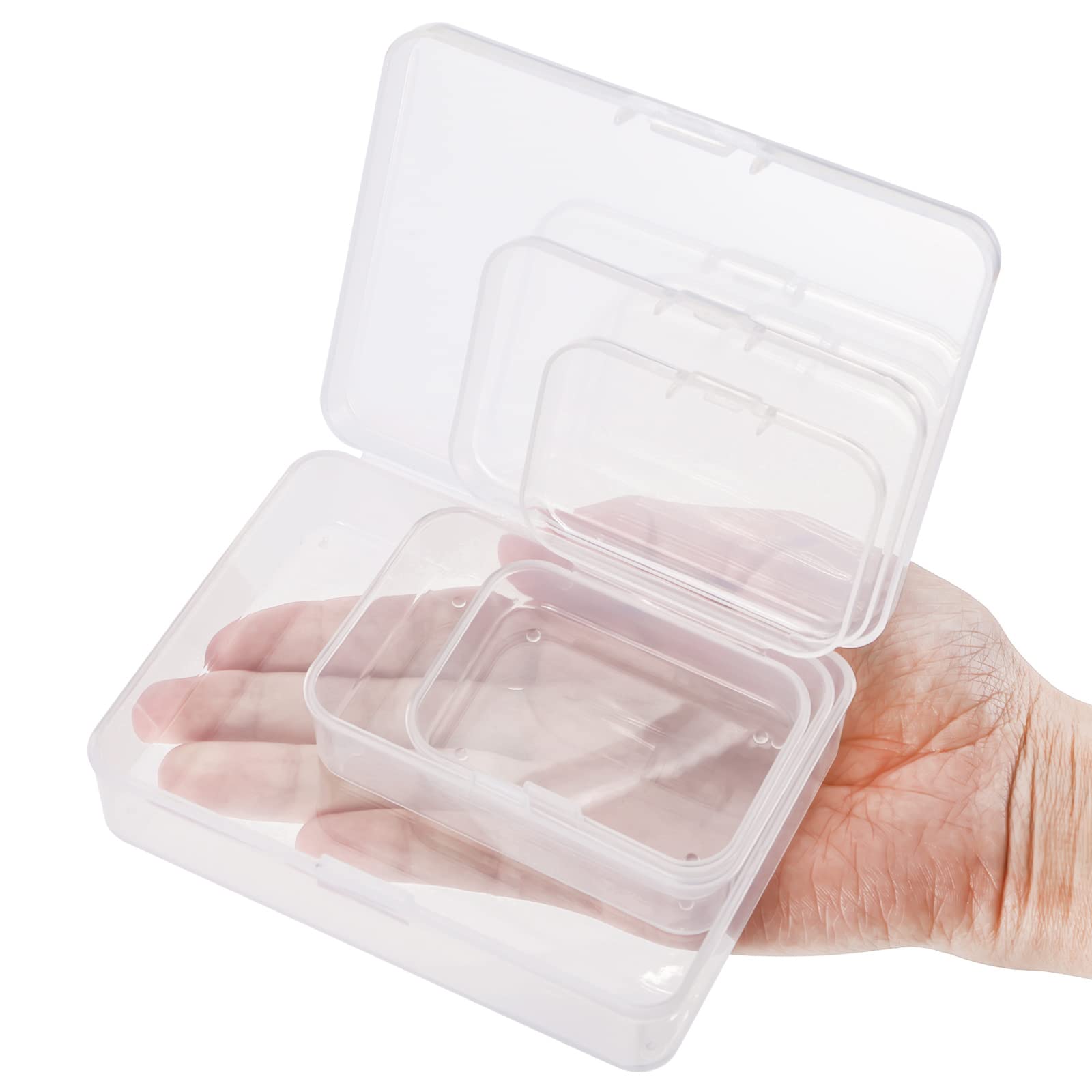 Kingrol 32 Pack Mini Clear Plastic Storage Containers with Lids, 3 Size Empty Hinged Boxes for Beads, Jewelry, Tools, Craft Supplies