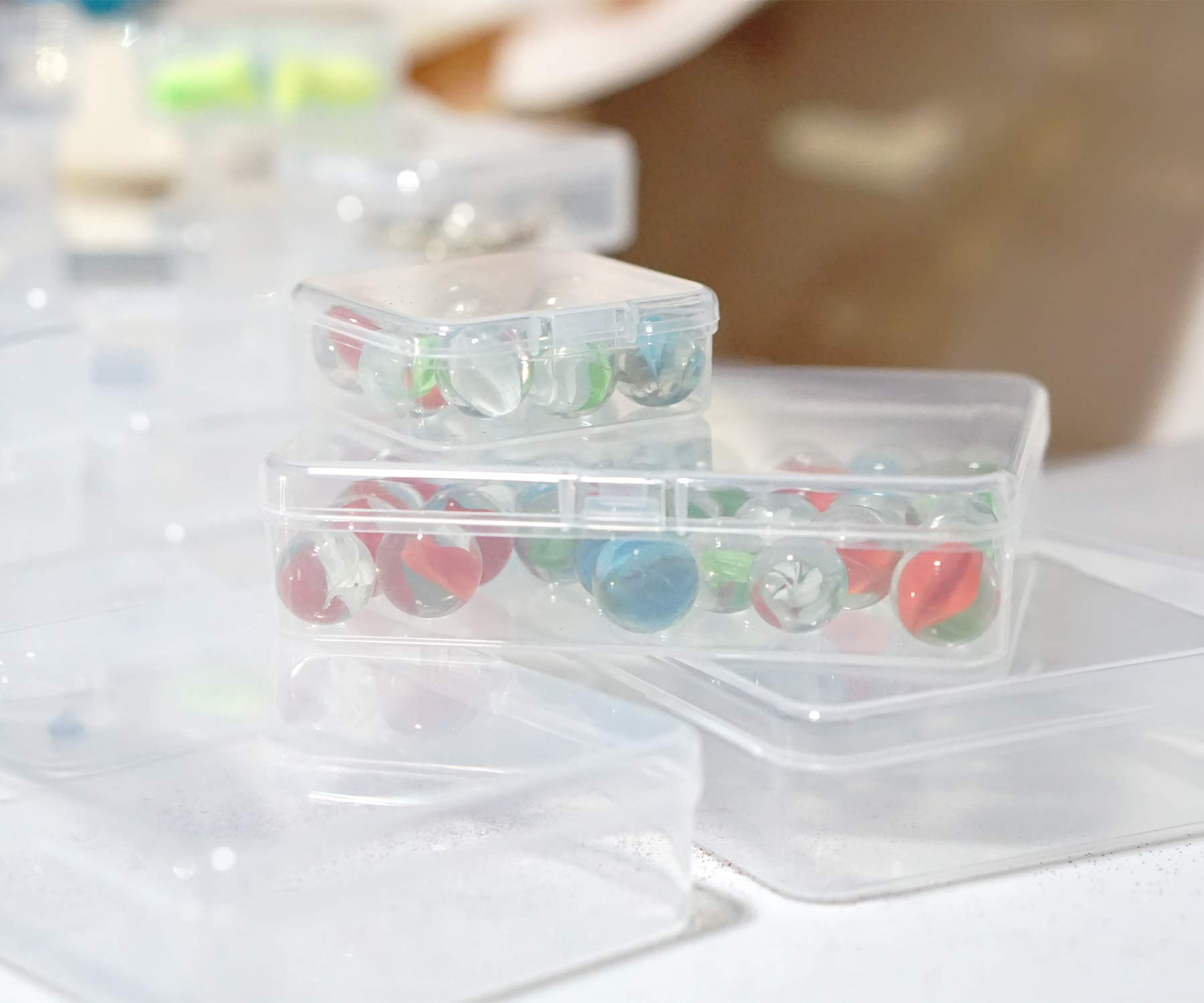 Kingrol 32 Pack Mini Clear Plastic Storage Containers with Lids, 3 Size Empty Hinged Boxes for Beads, Jewelry, Tools, Craft Supplies