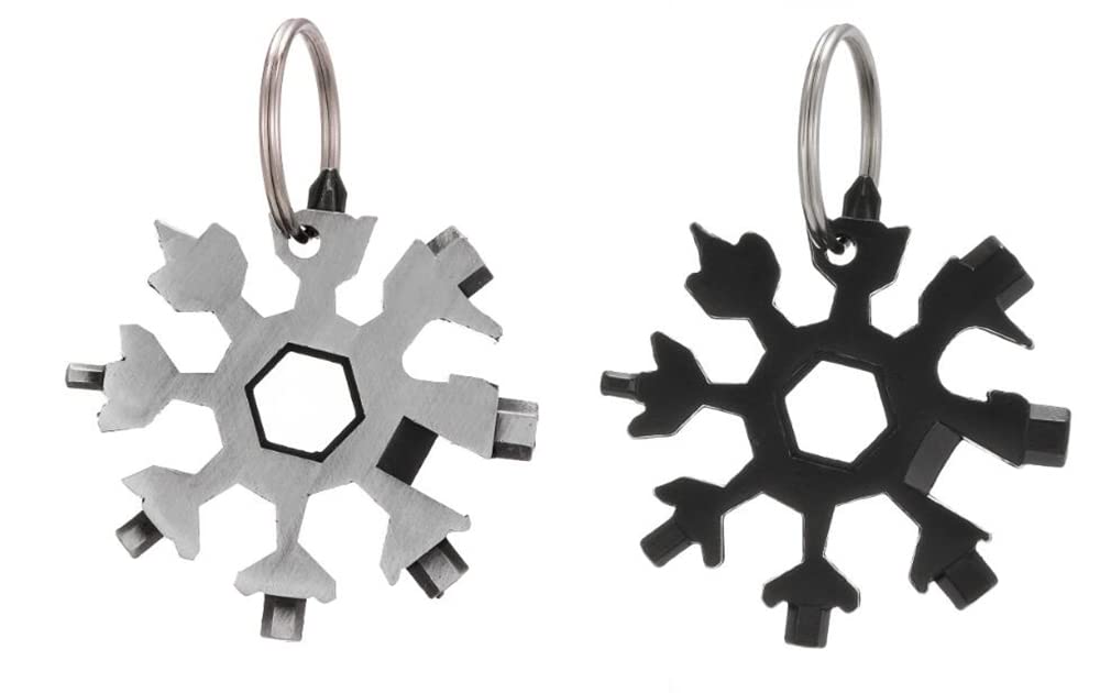 2PCS 18-in-1 Snowflake Multi Tool, Stainless Steel Snowflake Bottle Opener/Flat Phillips Screwdriver Kit/Wrench, Durable and Portable to Take, Great Christmas gift(Silver Black)