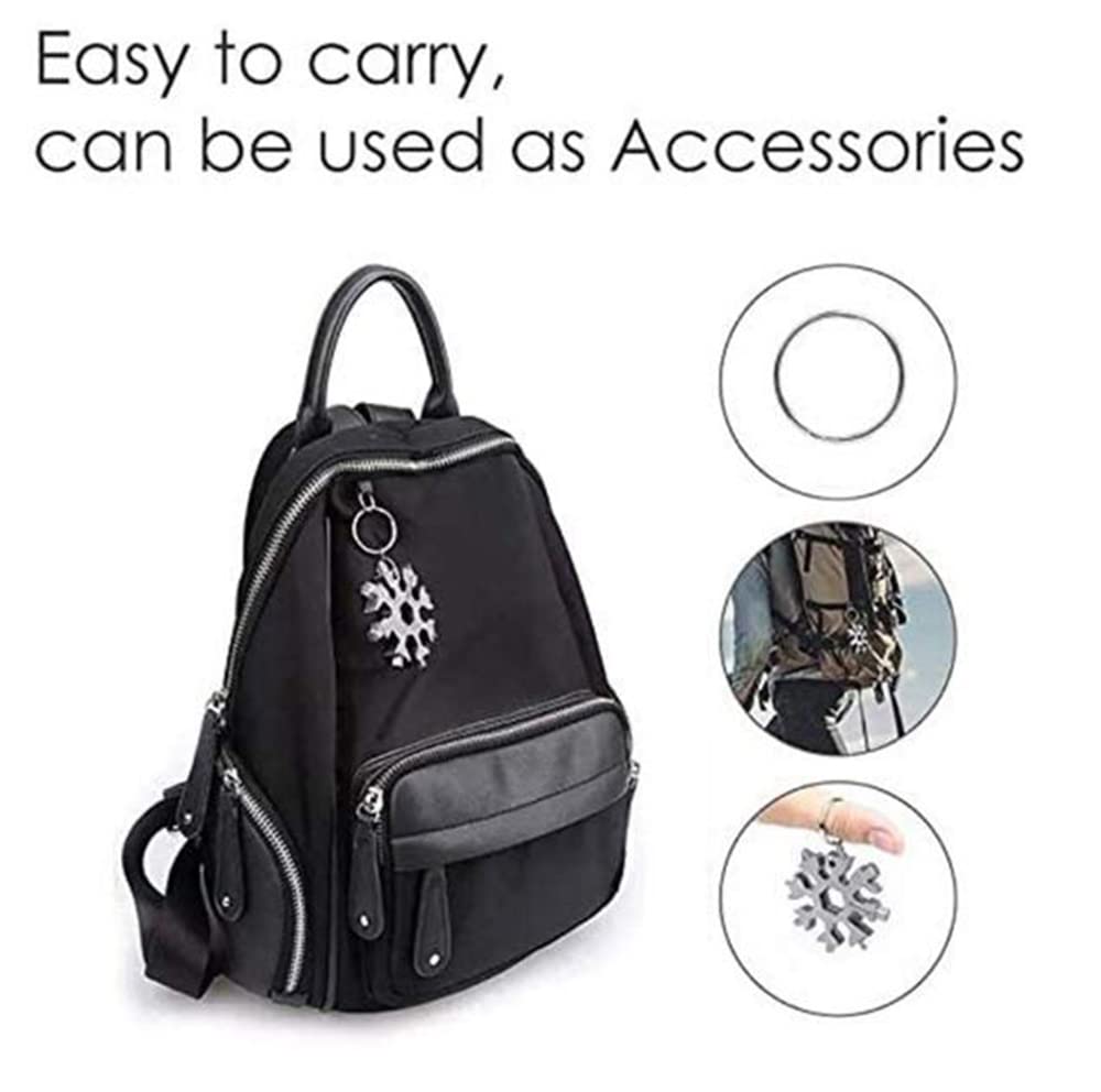 2PCS 18-in-1 Snowflake Multi Tool, Stainless Steel Snowflake Bottle Opener/Flat Phillips Screwdriver Kit/Wrench, Durable and Portable to Take, Great Christmas gift(Silver Black)