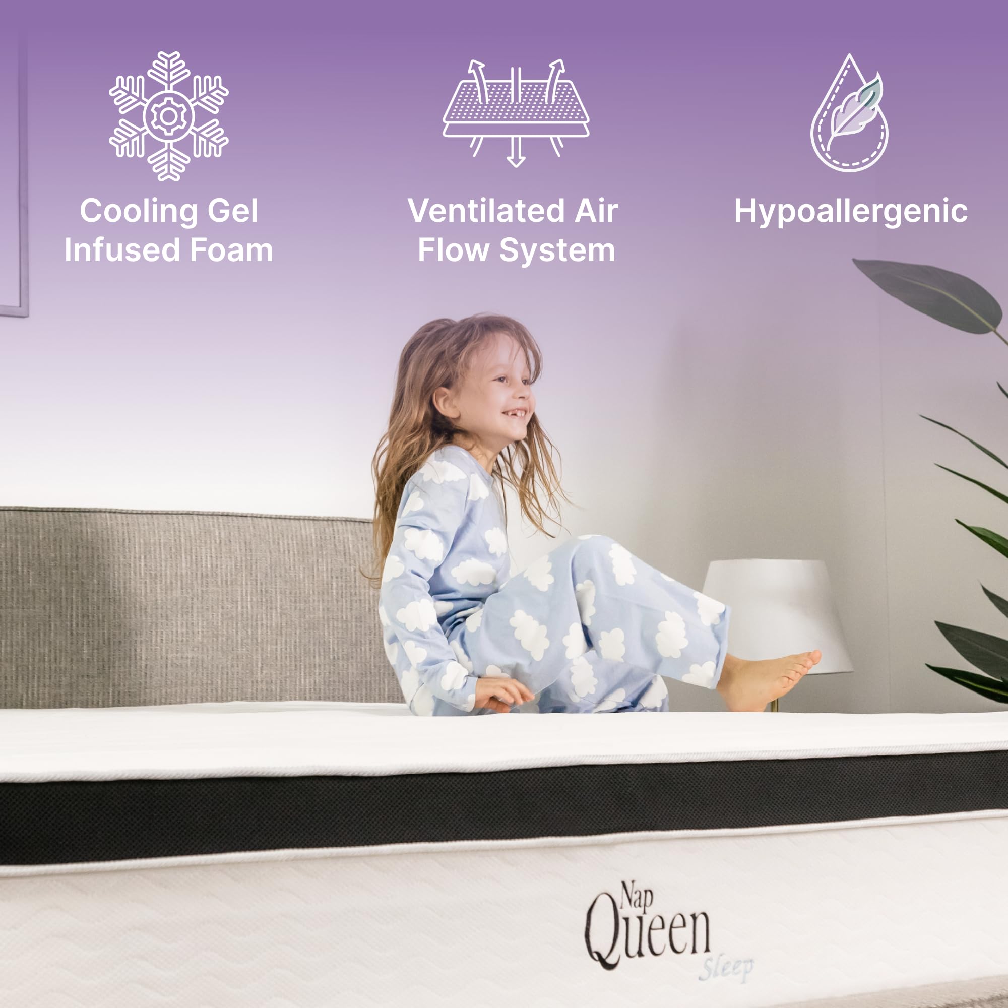 NapQueen 8 Inch Maxima Hybrid Mattress, Twin Size, Cooling Gel Infused Memory Foam and Innerspring Mattress, Bed in a Box