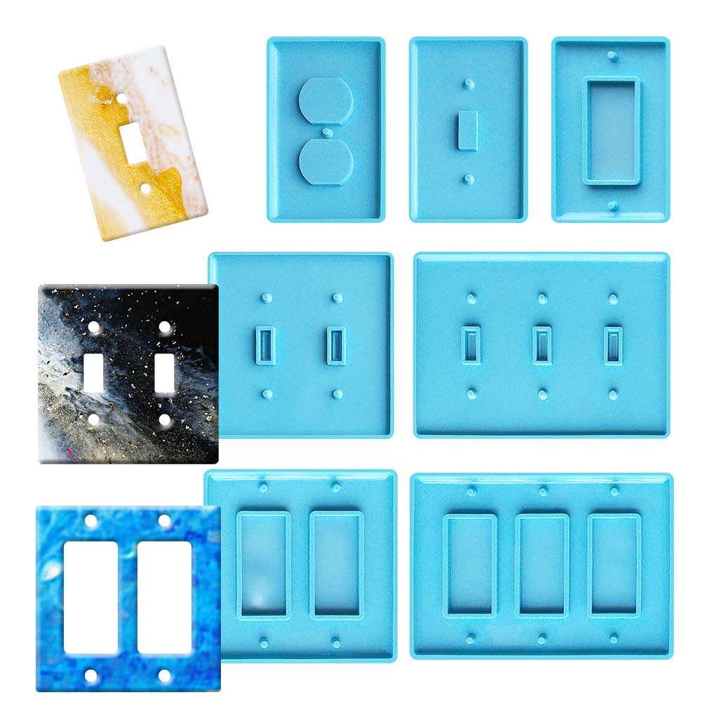 Light Switch Cover Resin Molds,Switch Socket Panel Plaster Mold for Epoxy Resin,Switch Socket Panel Epoxy Molds,Switch Plate Silicone Mold Outlet Cover Molds for DIY Crafts Making Home Decor(7pcs)