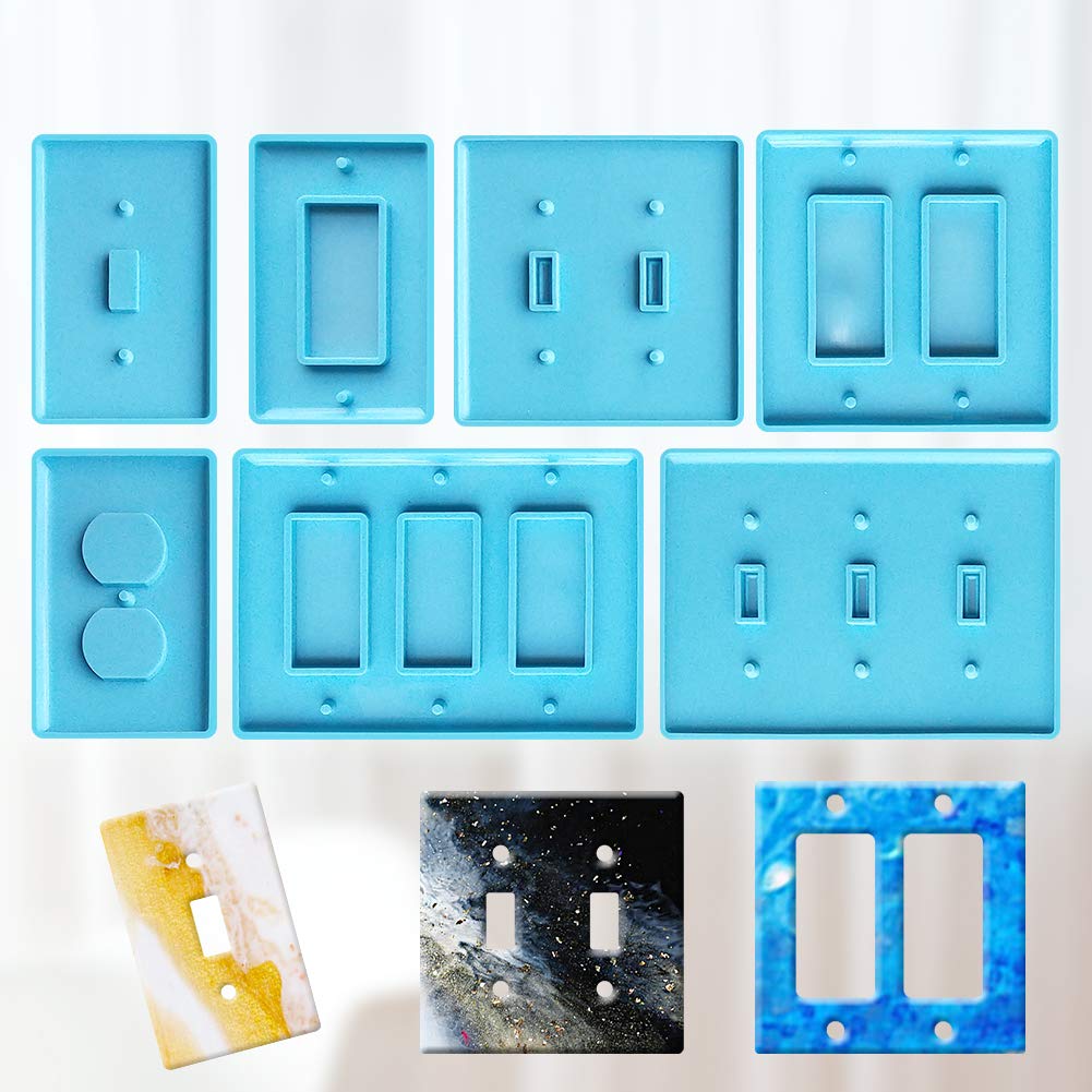 Light Switch Cover Resin Molds,Switch Socket Panel Plaster Mold for Epoxy Resin,Switch Socket Panel Epoxy Molds,Switch Plate Silicone Mold Outlet Cover Molds for DIY Crafts Making Home Decor(7pcs)
