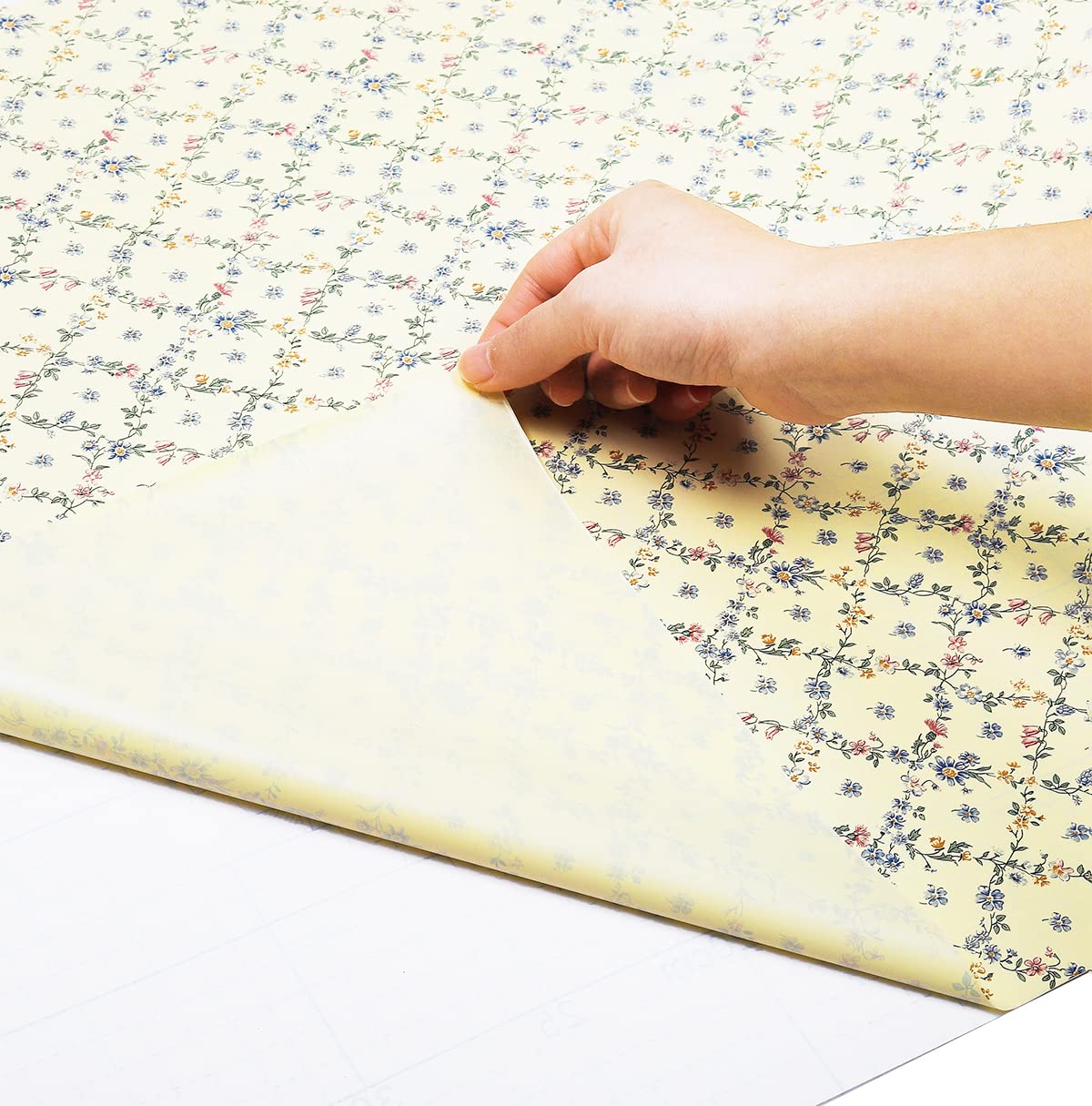 Self Adhesive Vinyl Vintage Yellow Floral Contact Paper Shelf Drawer Dresser Liner 17.7x117 Inches