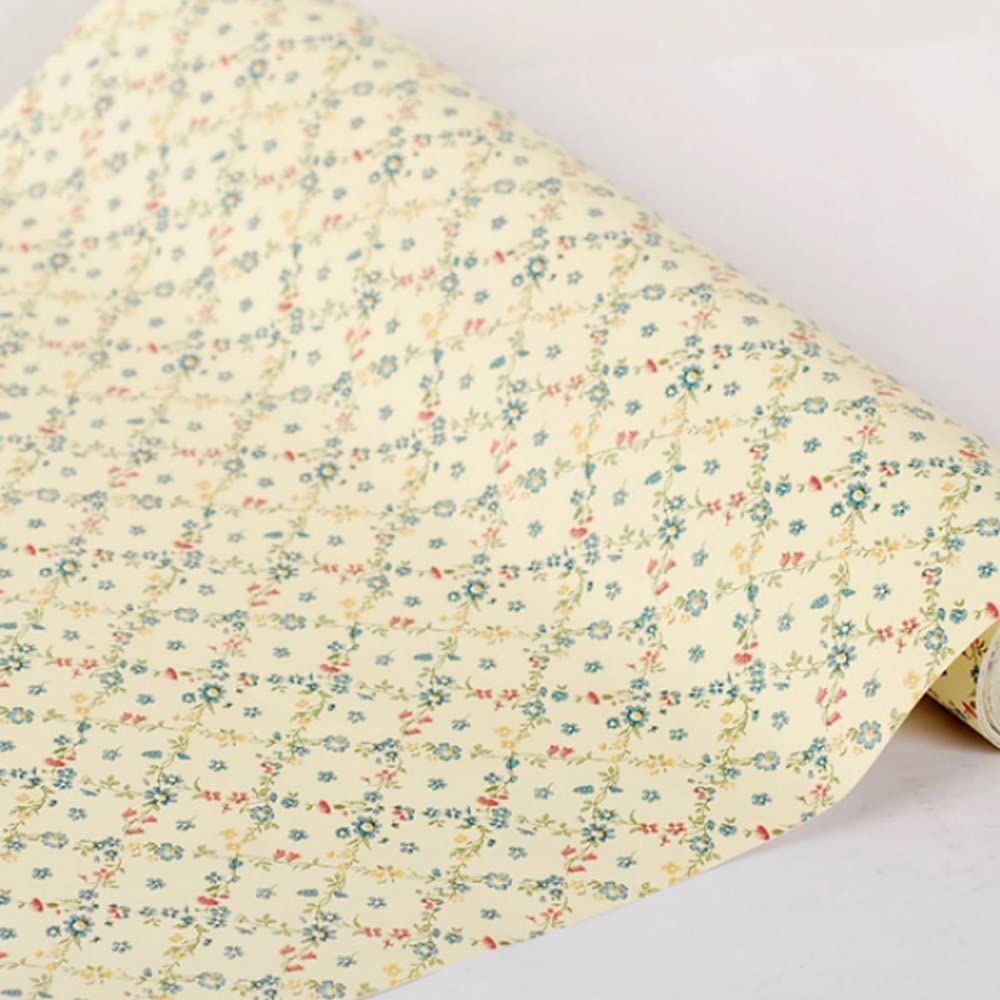 Self Adhesive Vinyl Vintage Yellow Floral Contact Paper Shelf Drawer Dresser Liner 17.7x117 Inches