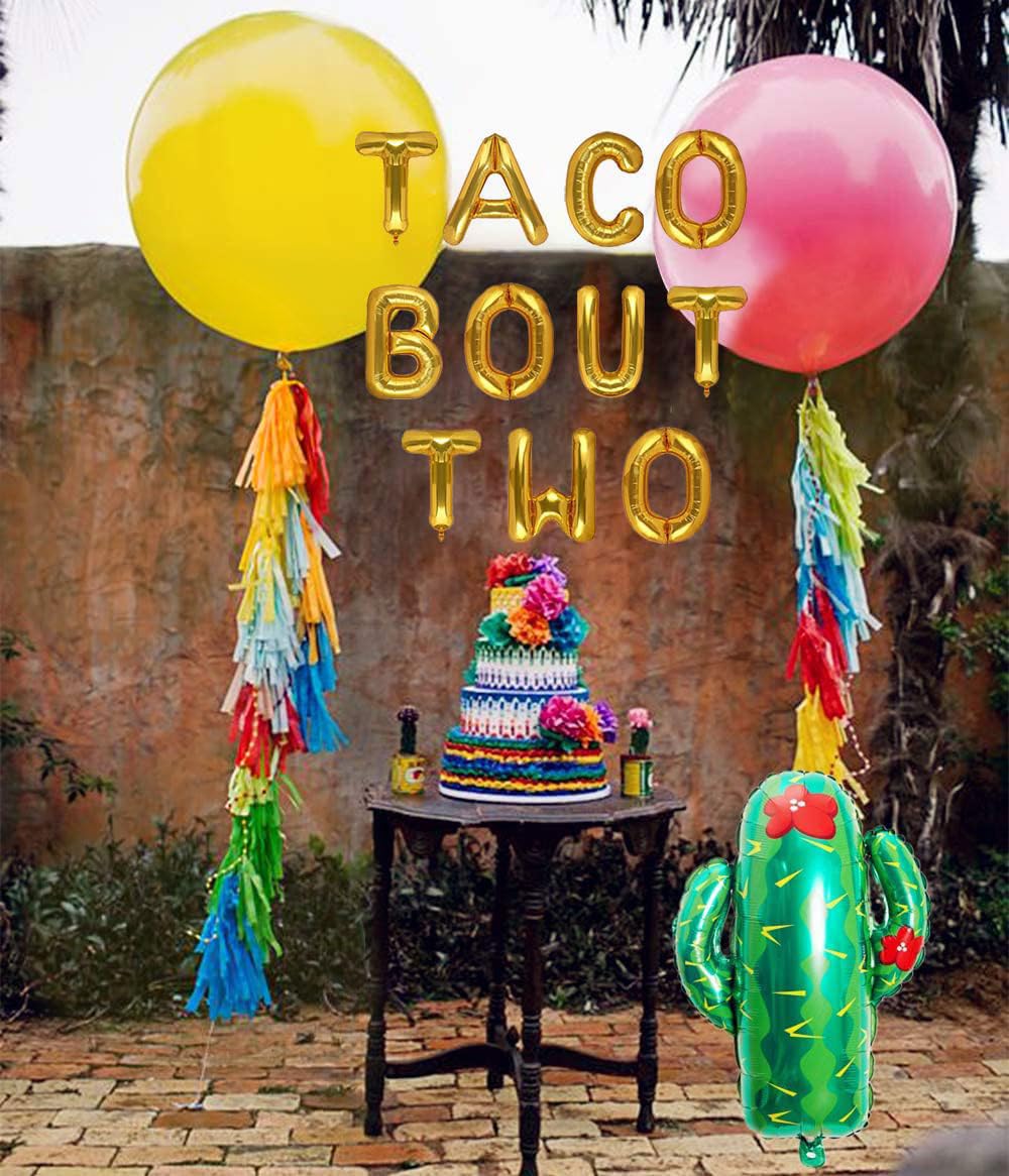 LaVenty 5 PCS Taco Bout Two Balloons Taco Bout Two Decoration Taco Twosday Decoration Taco Twosday Balloons for Cinco de Mayo Fiesta Decorations