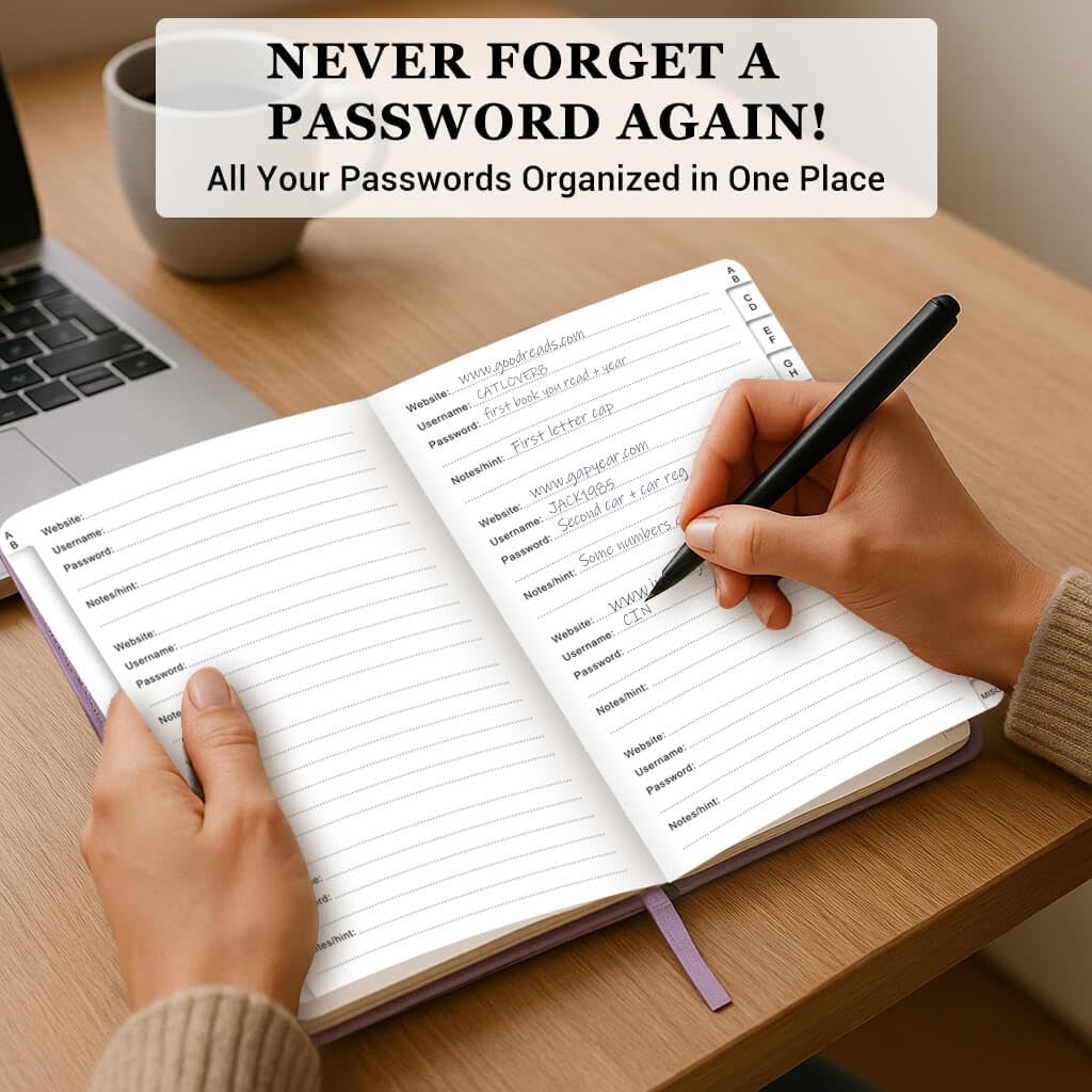 Password Book with Alphabetical Tabs β Hardcover Internet Address & Password Organizer β Password Keeper Notebook for Computer & Website β 5.2 x 7.6" Log-in Password Journal w/ Thick Paper (Lavender)