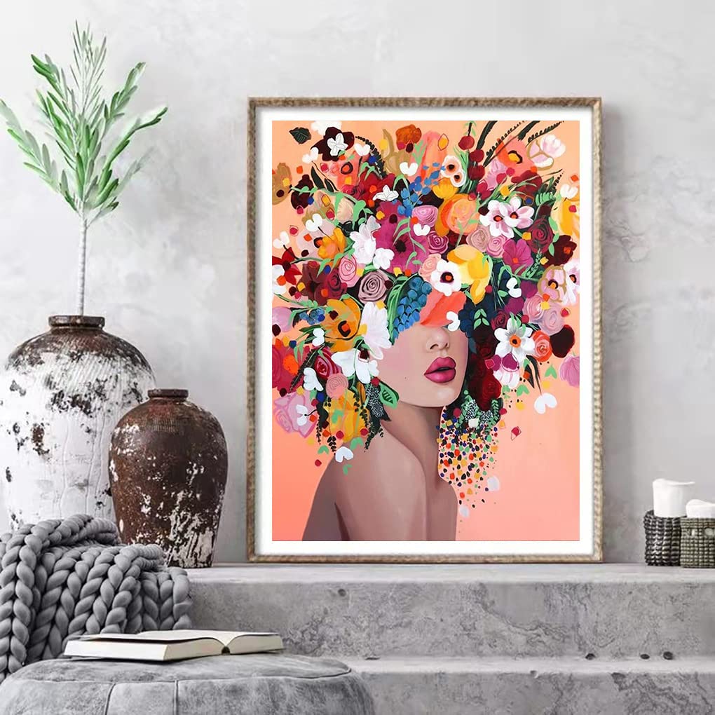 Eiazuiks Diamond Painting Kits for Adults, Flowers Girl 5D DIY Diamond Art Kits Full Drill Diamond Dots for Gift Wall Decor Gem Arts 12x16 inch
