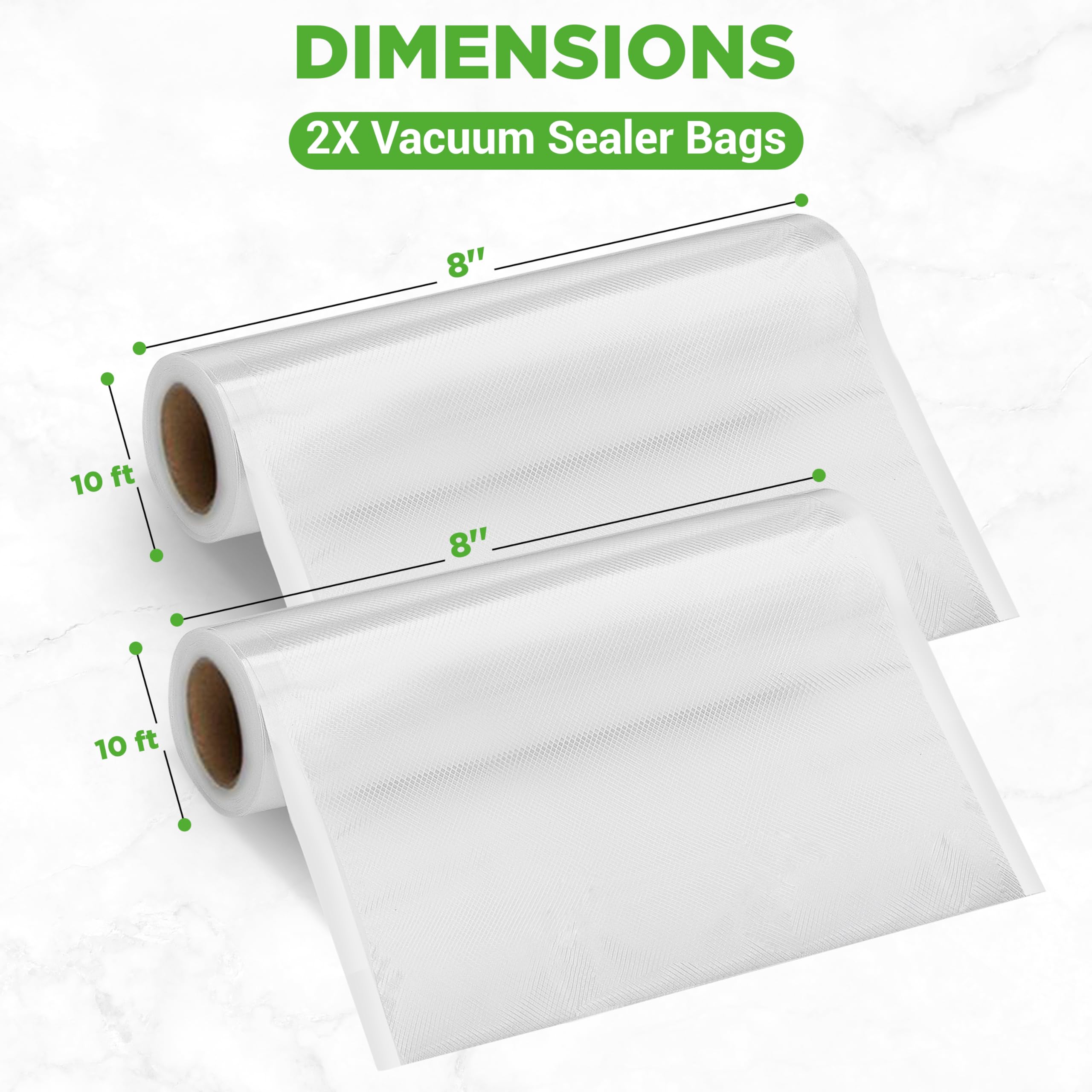 NutriChef Two 8" X10' 4 mil Commercial Grade Vacuum Sealer Food Storage Rolls | Create Your Own Size Bag, Brands, Clear