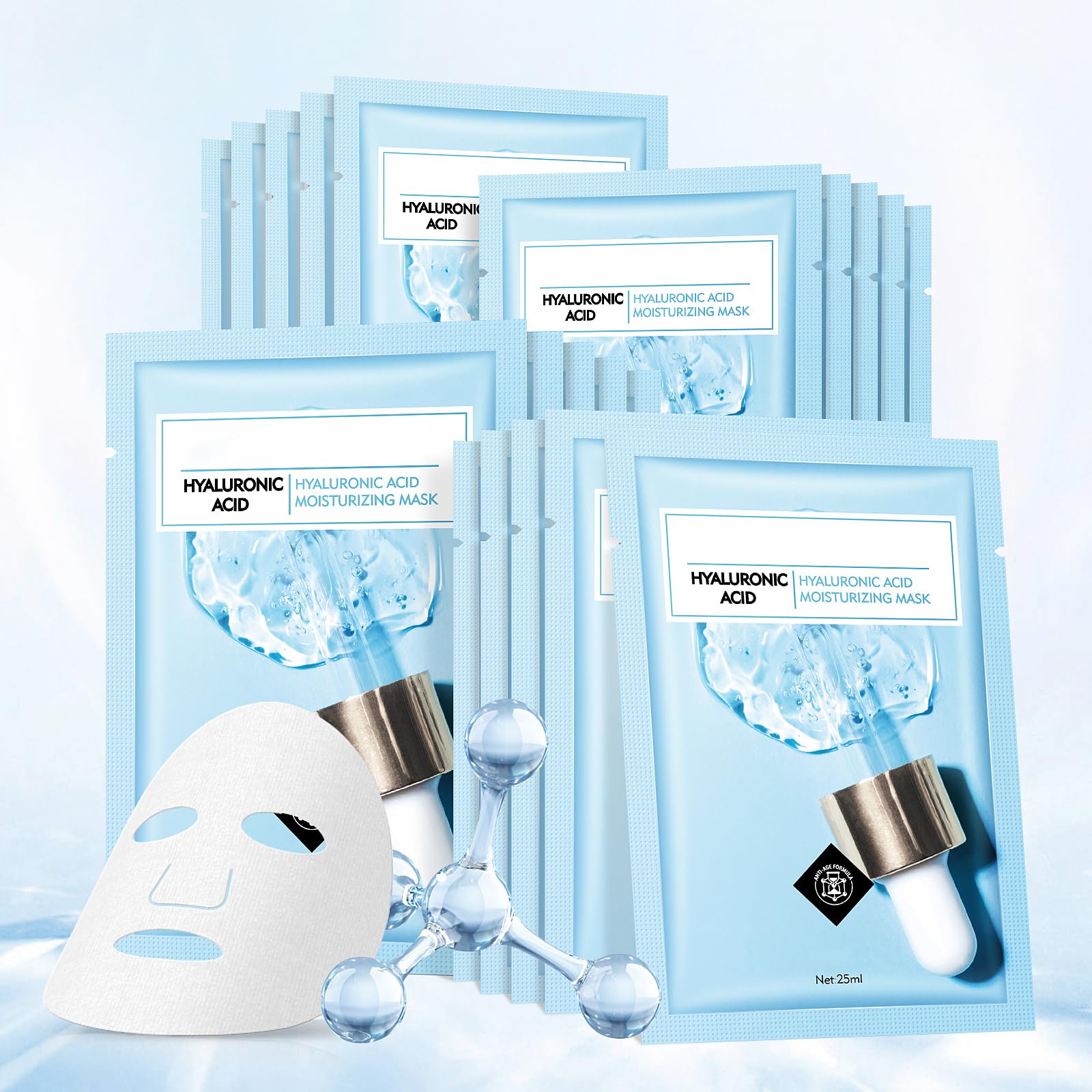 Face Mask Skin Care Hydrating Face Masks Sheets, Hyaluronic Acid Sheets Pack Deep Moisturizing Facemask Anti Aging Facial Mask for Women Skin Care Face Masks beauty- Smoothing Rejuvenating, Pack of 10