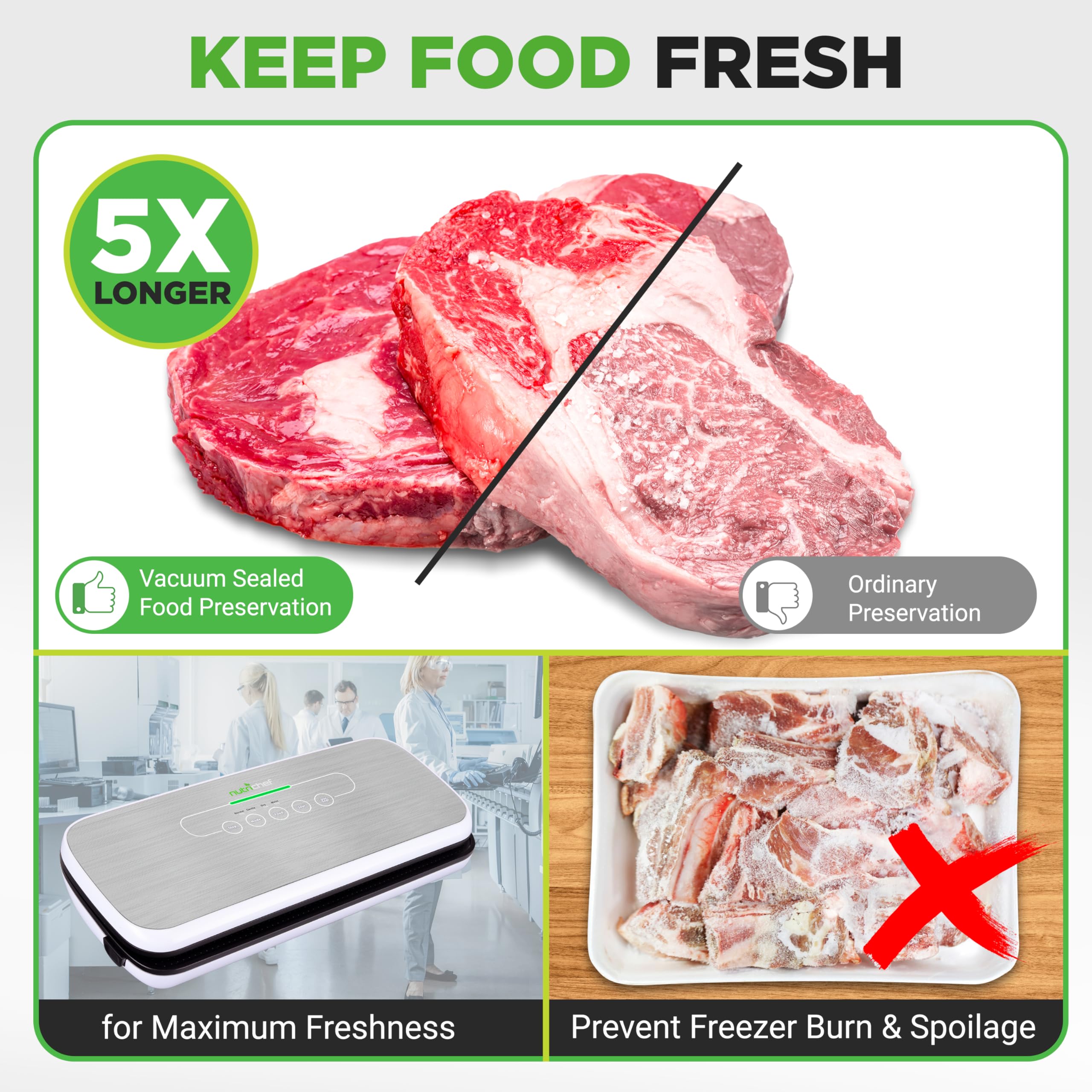 NutriChef Two 8" X10' 4 mil Commercial Grade Vacuum Sealer Food Storage Rolls | Create Your Own Size Bag, Brands, Clear