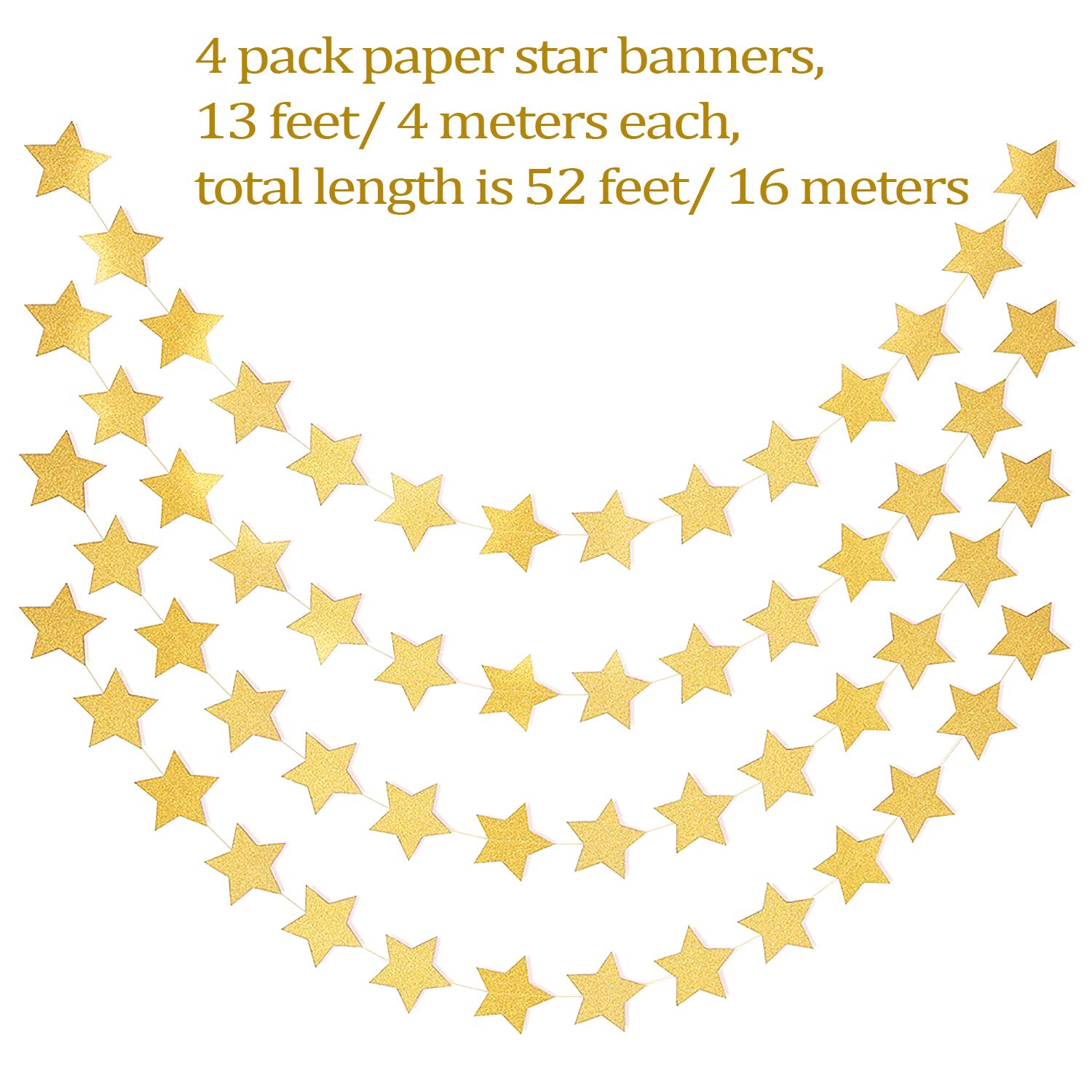 Whaline Star Paper Garland Gold Bunting Banner Hanging Decoration for Wedding Holiday Party Birthday, 660 Inches