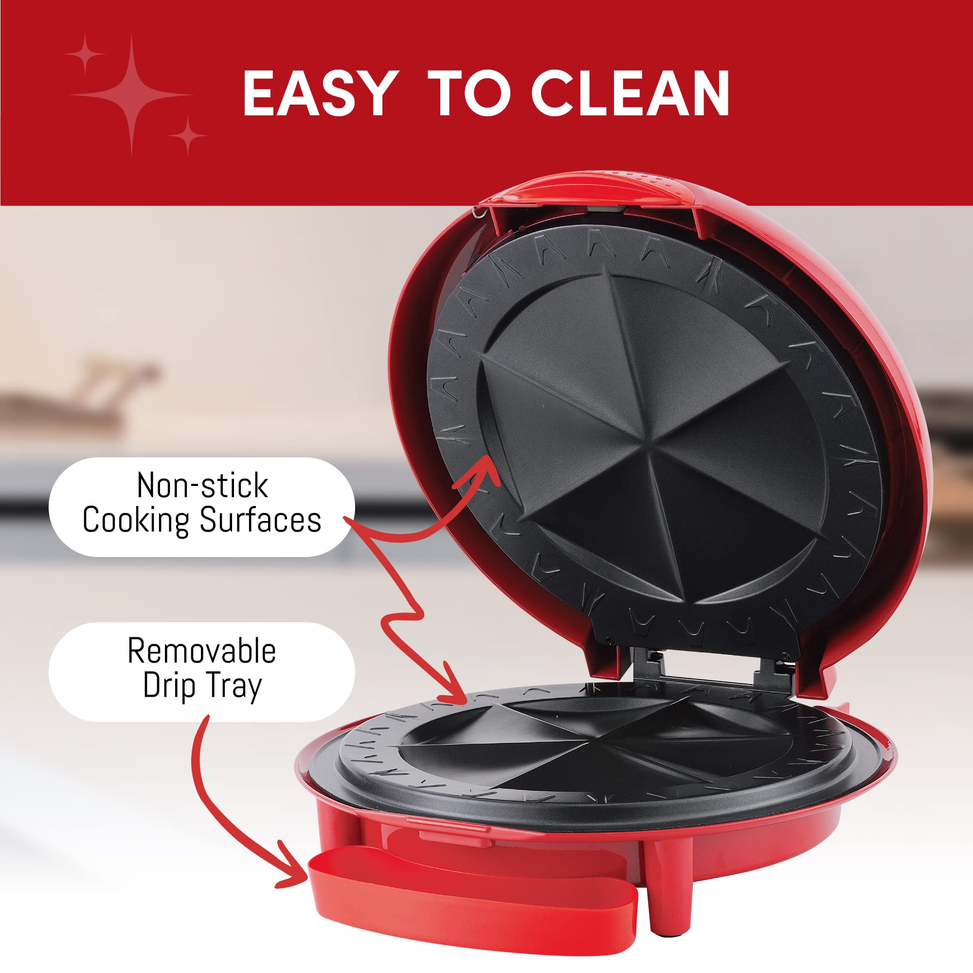 Elite Gourmet EQD-118# Non-Stick Electric, Mexican Taco Tuesday Quesadilla Maker, Easy-Slice 6-Wedge, Grilled Cheese (Red)
