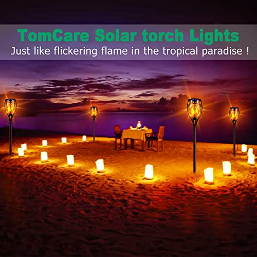 TomCare Solar Lights Upgraded, 43" Waterproof Flickering Flames 96 LED Torches Lights Outdoor Solar Landscape Decoration Lighting Auto On/Off Pathway Lights for Garden Patio Yard Christmas, Black(4)