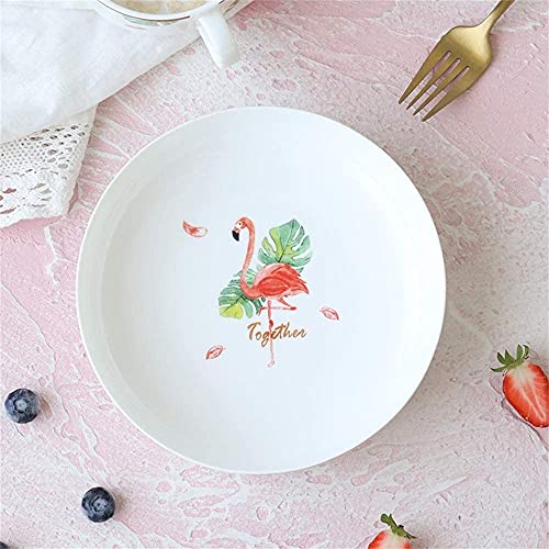 WooDeY Pasta Bowls Flamingo Tableware Beautiful Plate Jingdezhen Breakfast Ceramic Deep Plate Salad Bowls