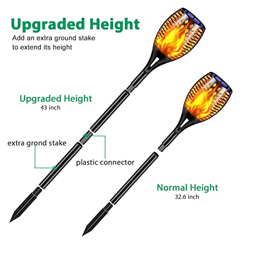 TomCare Solar Lights Upgraded, 43" Waterproof Flickering Flames 96 LED Torches Lights Outdoor Solar Landscape Decoration Lighting Auto On/Off Pathway Lights for Garden Patio Yard Christmas, Black(4)