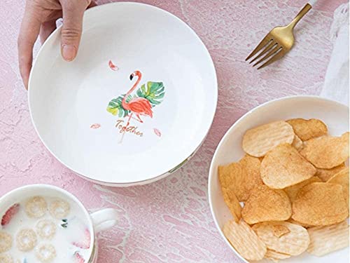 WooDeY Pasta Bowls Flamingo Tableware Beautiful Plate Jingdezhen Breakfast Ceramic Deep Plate Salad Bowls