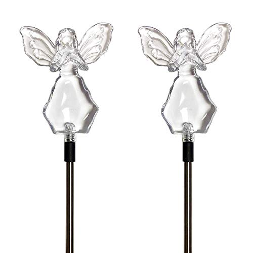 G&J ONLINE TRADING Solar Powered Angel w/Star Garden Stake Landscape Color Change Lights (Set of 2)