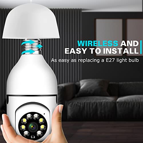 Wireless WiFi Light Socket Bulb Security Camera 360 Degree PTZ Home Camera Floodlight Night Vision Motion Detection 64GB Micro SD Card Included Support 2.4Ghz and 5Ghz