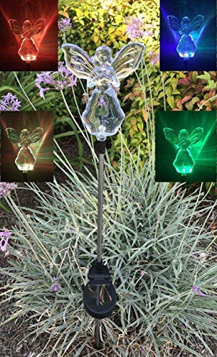 G&J ONLINE TRADING Solar Powered Angel w/Star Garden Stake Landscape Color Change Lights (Set of 2)