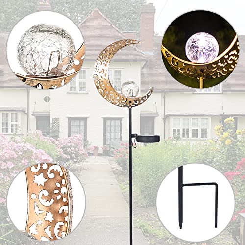 Edeco Outdoor Solar Lights Garden, Moon Crackle Glass Globe Stake Metal Waterproof LED Lights for Pathway, Lawn, Patio, Yard