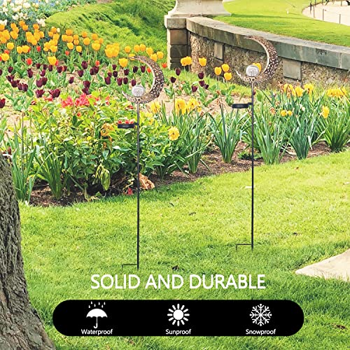 Edeco Outdoor Solar Lights Garden, Moon Crackle Glass Globe Stake Metal Waterproof LED Lights for Pathway, Lawn, Patio, Yard