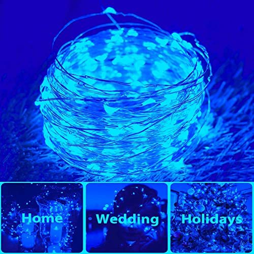 Dolucky 72FT 200 LED Blue Solar Outdoor String Lights, 8 Modes Solar Powered Waterproof Fairy Lights, Solar Copper Wire Lights for Garden Yard Christmas Decoration