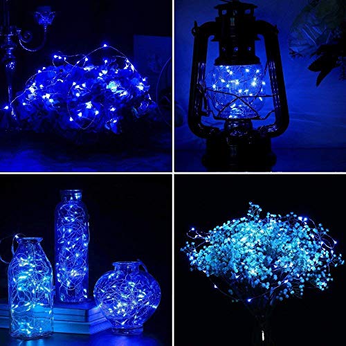 Dolucky 72FT 200 LED Blue Solar Outdoor String Lights, 8 Modes Solar Powered Waterproof Fairy Lights, Solar Copper Wire Lights for Garden Yard Christmas Decoration