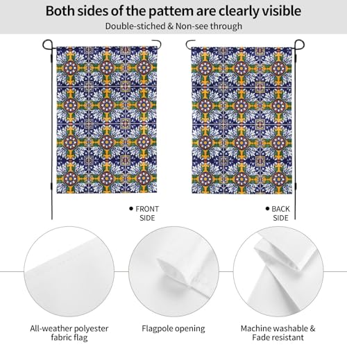 Mexican Talavera Tile Pattern Garden Flag - Vibrant Double Sided Garden Flag - Yard Decorating Flag Garden Flag Decoration - Outdoor Flag Decorator'S Favorite