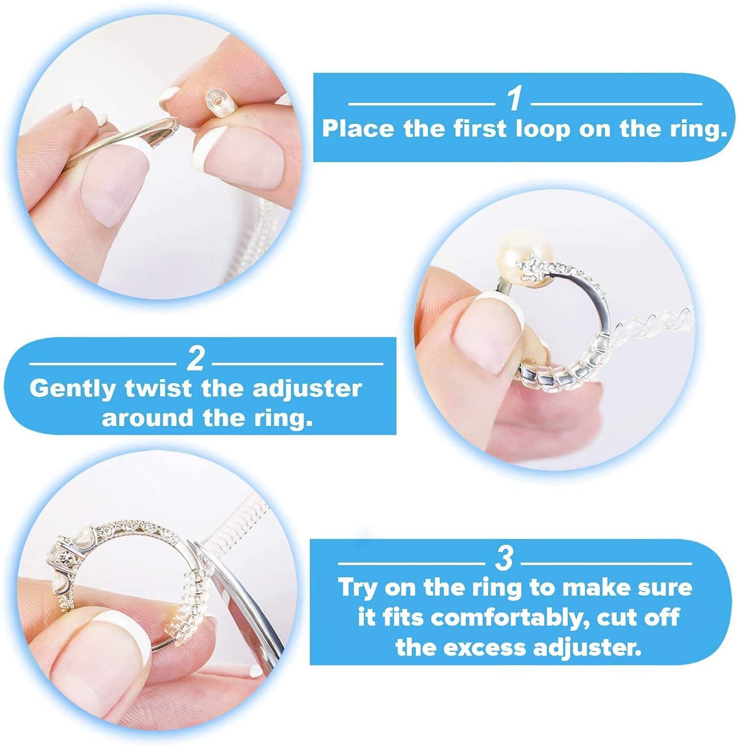 Invisible Ring Size Adjuster 2 Sizes of 12 Packs, Silicone Ring Size Adjuster for Loose Rings,for Men and Women,Spiral Silicone Tightener Fits Most Round Rings(6+6)