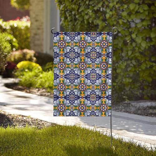 Mexican Talavera Tile Pattern Garden Flag - Vibrant Double Sided Garden Flag - Yard Decorating Flag Garden Flag Decoration - Outdoor Flag Decorator'S Favorite