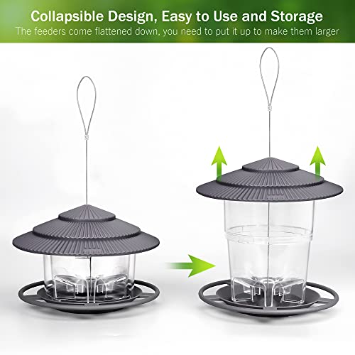 eWonLife Bird Feeders, Bird Feeder for Outside Outdoors Hanging, Squirrel Proof, Easy Clean and Fill, Adjustable Feeder with Sturdy Wire and Roof, Plastic, for Garden, Backyard, Terrace(25 OZ/Pack)