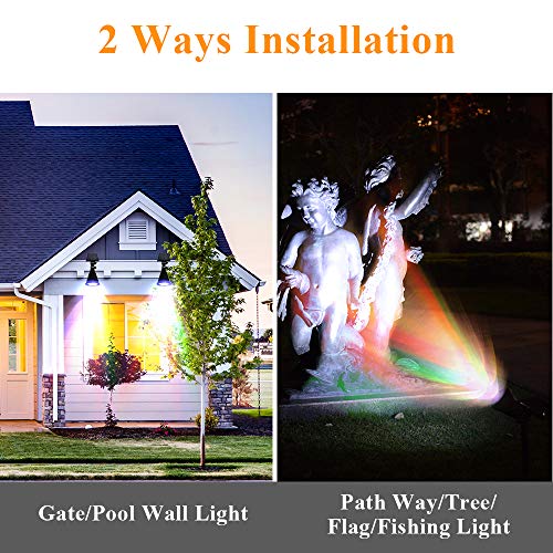 F-TECK Solar Spotlights, 2-in-1 Colored Adjustable 4 LED Wall/Ground Landscape Solar Lights with Automatic On/Off Sensor Dusk to Dawn, 2 Pack