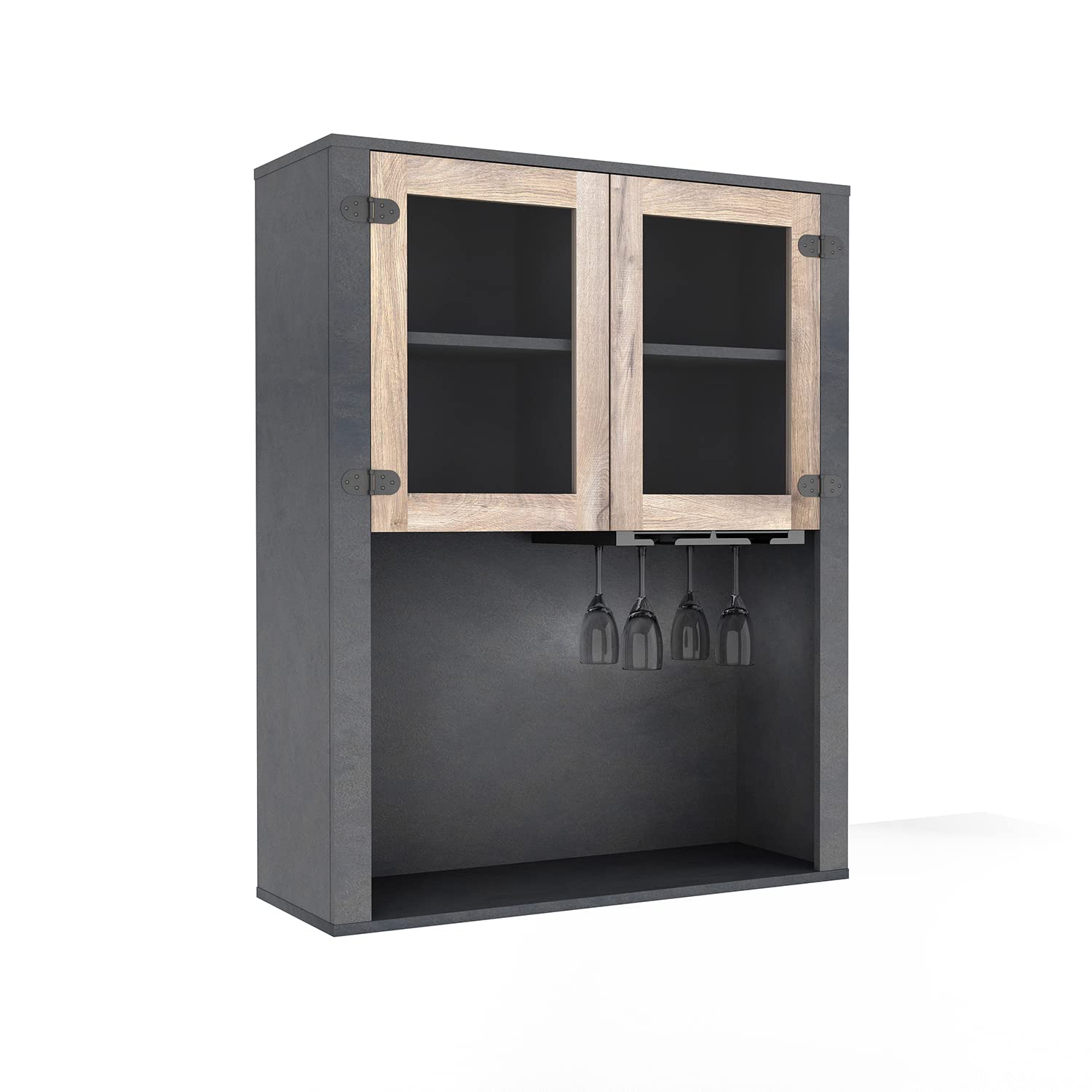 Tiophome Bar Cabinet for Liquor & Glasses, Stemware Holder & Sliding Barn Doors & 7 Storage Shelves & 16-Bottle Wine Rack, Farmhouse Wooden Coffee Sideboard Buffet Tall Freestanding Cabinets Pantry