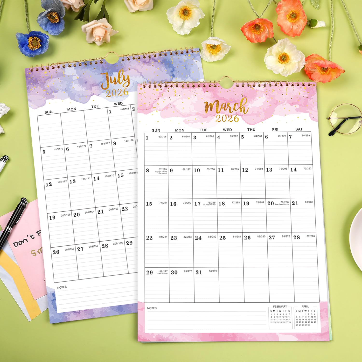 2023-2024 Wall Calendar - 18 Monthly Wall Calendar 2023-2024, 12" x 17", Jul. 2023 - Dec. 2024, Twin-Wire Binding, Hanging Hook, Blocks and Julian Dates - Colorful Waterink